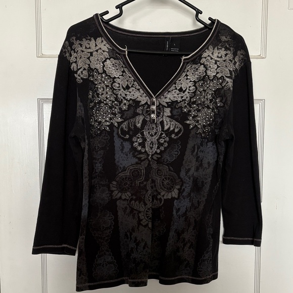 new directions | Tops | New Directions Black And Gray Floral Long ...
